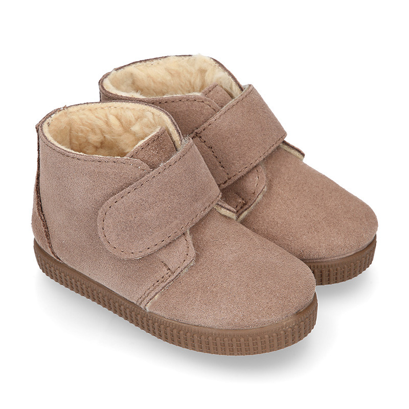 Botitas tipo bamba con BORREGO y sin cordones en piel Serraje en ...