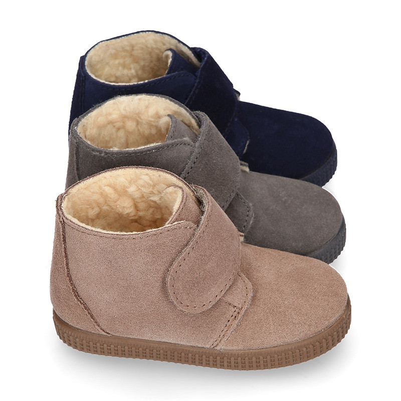 Botitas tipo bamba con BORREGO y sin cordones en piel Serraje en ...